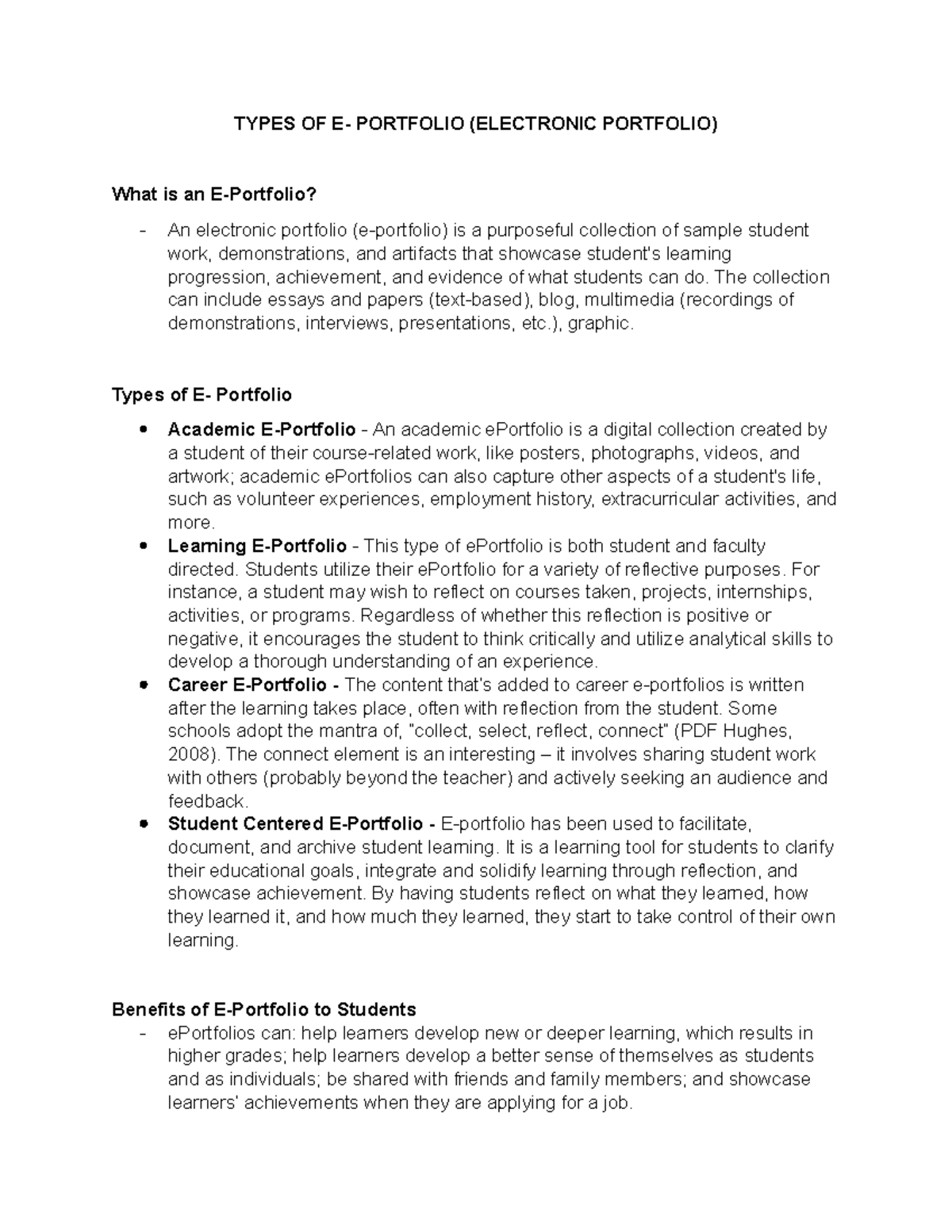 Types of E-Portfolios: Academic, Learning, Career, and Student-Centered ...