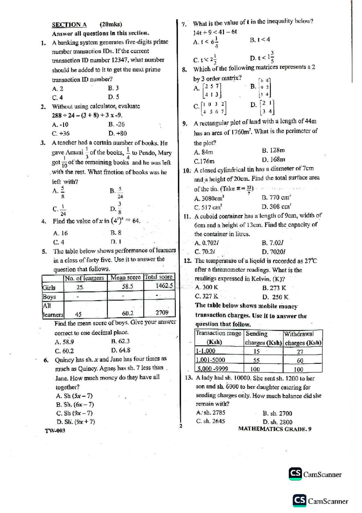 Grade 9 MATH-2-8 Final Exam Revision Questions and Answers - Studocu