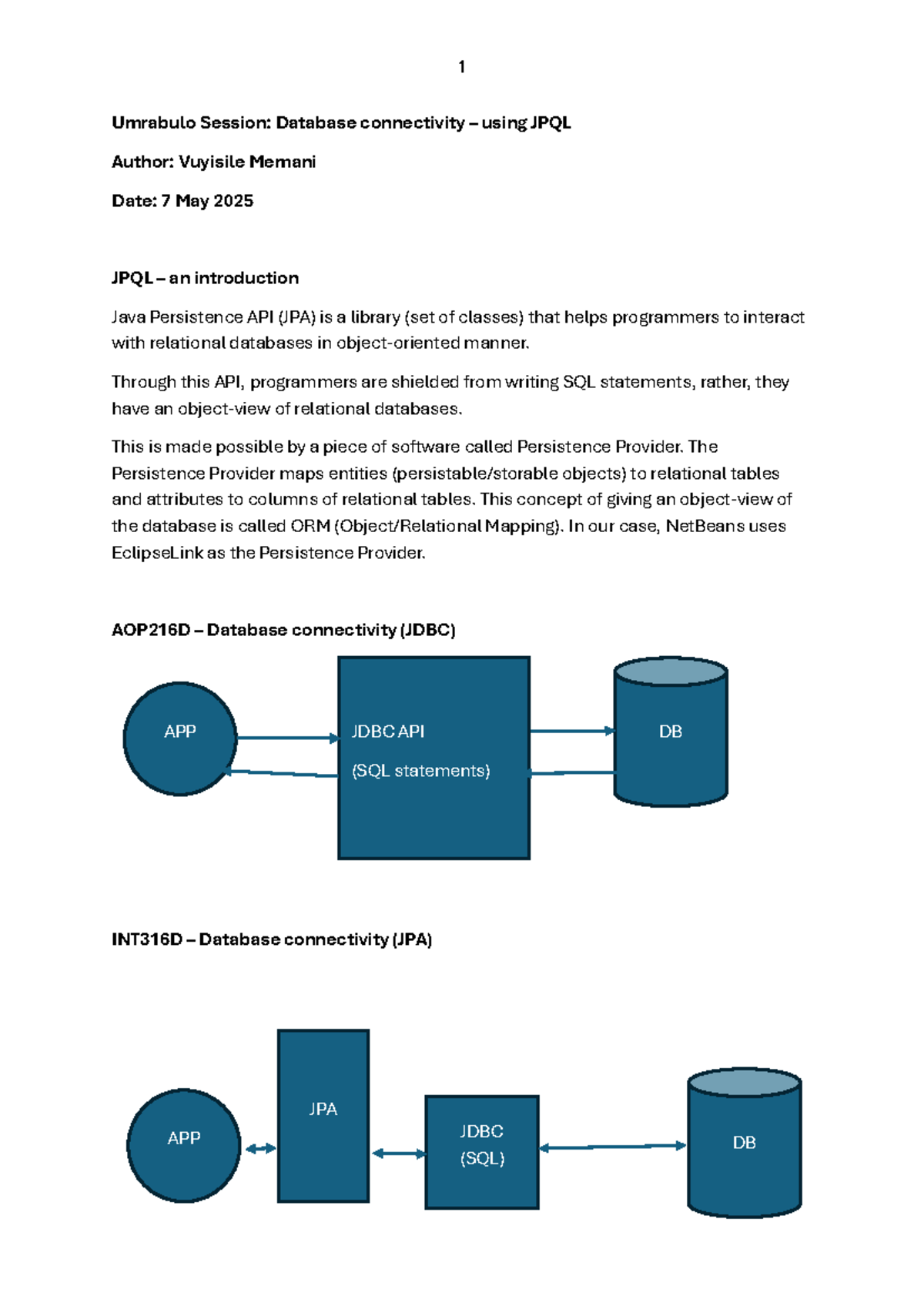 AOP216D Final Exam: Database Connectivity Using JPQL - Studocu