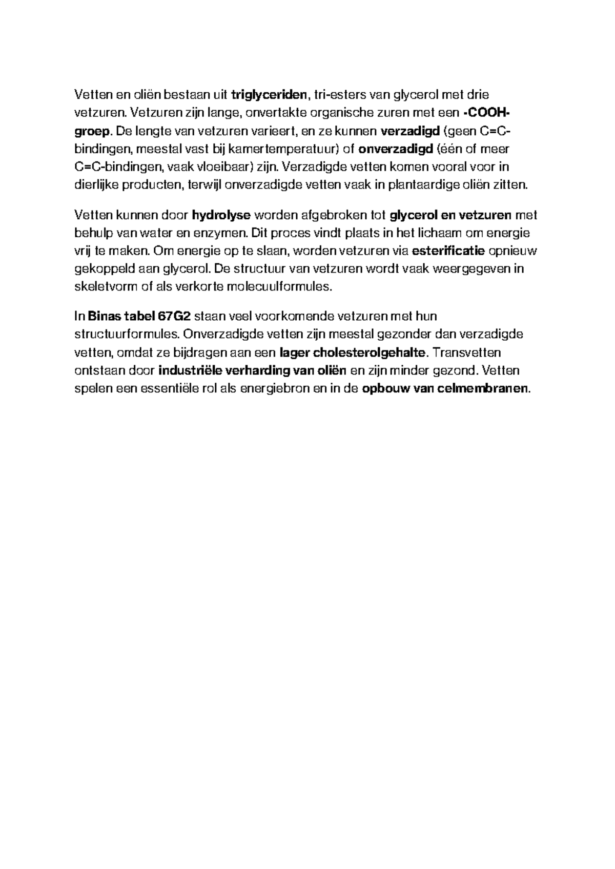 Vetten en Oliën: Structuur, Soorten en Functies (SK H10) - Studeersnel