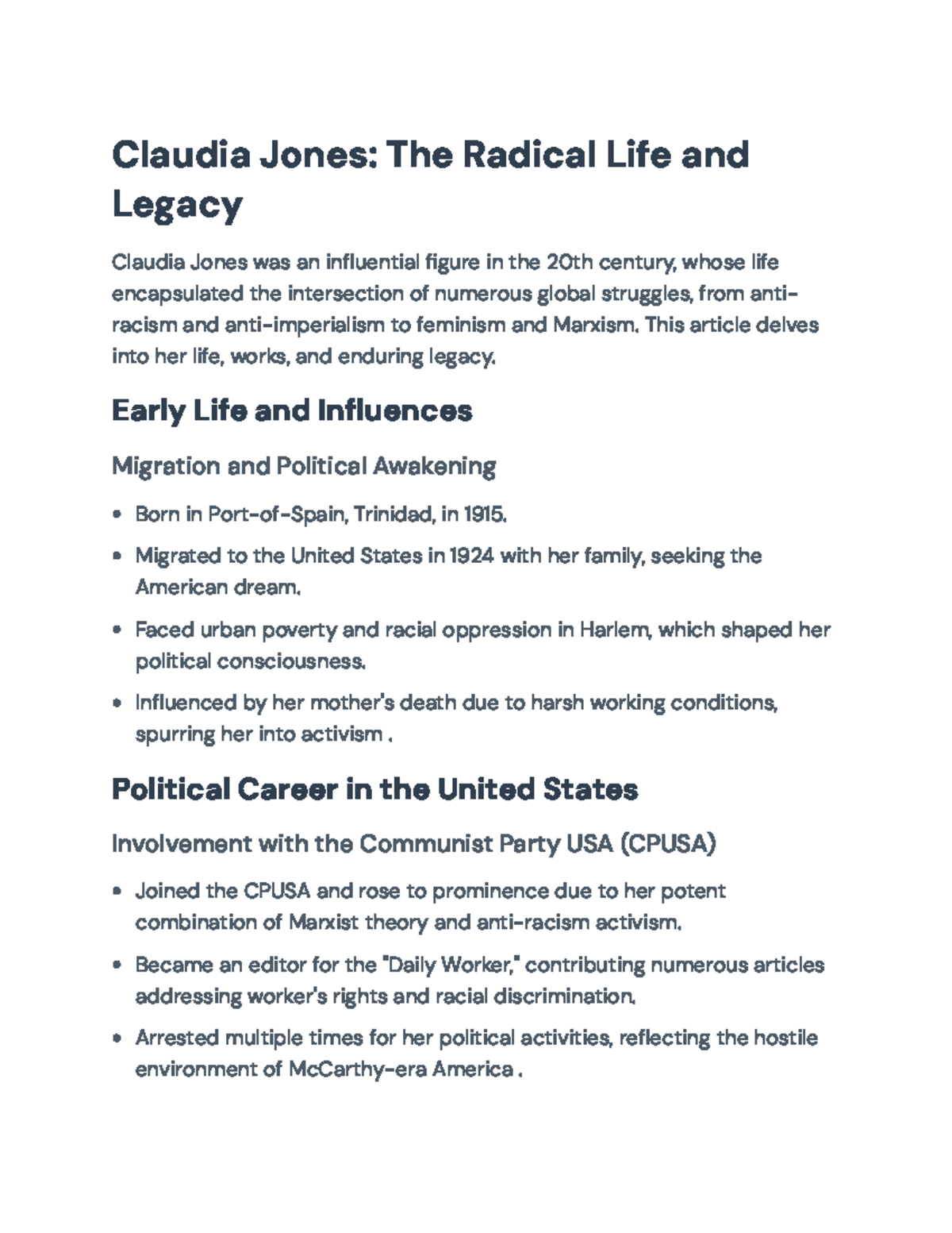 Claudia Jones: Radical Activism and Legacy in 20th Century Politics ...