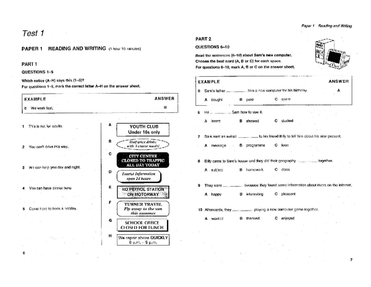 KET 3 - Revision for Reading and Writing Test 1 & 2 - Studocu