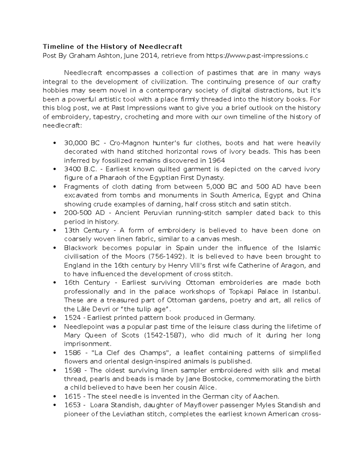 History of Needlecraft: A Detailed Timeline Overview - Studocu