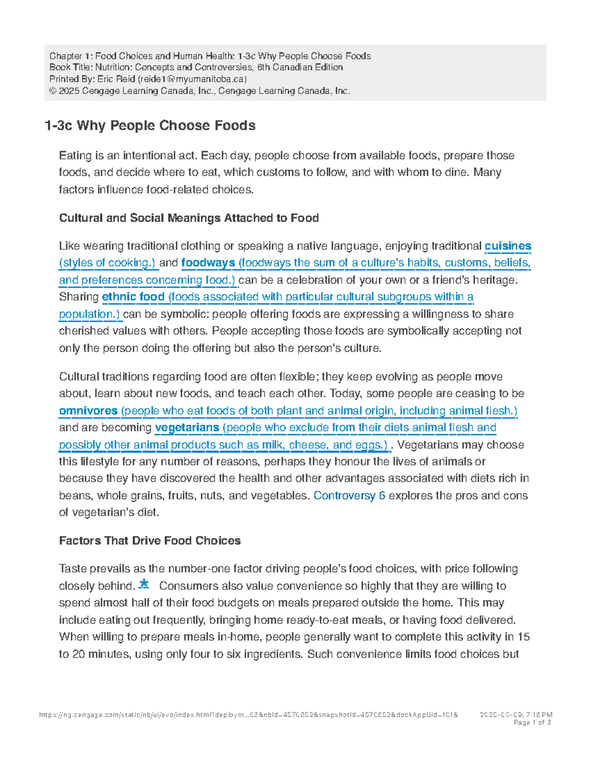 Chapter 1: Food Choices & Health - Influences on Dietary Decisions ...