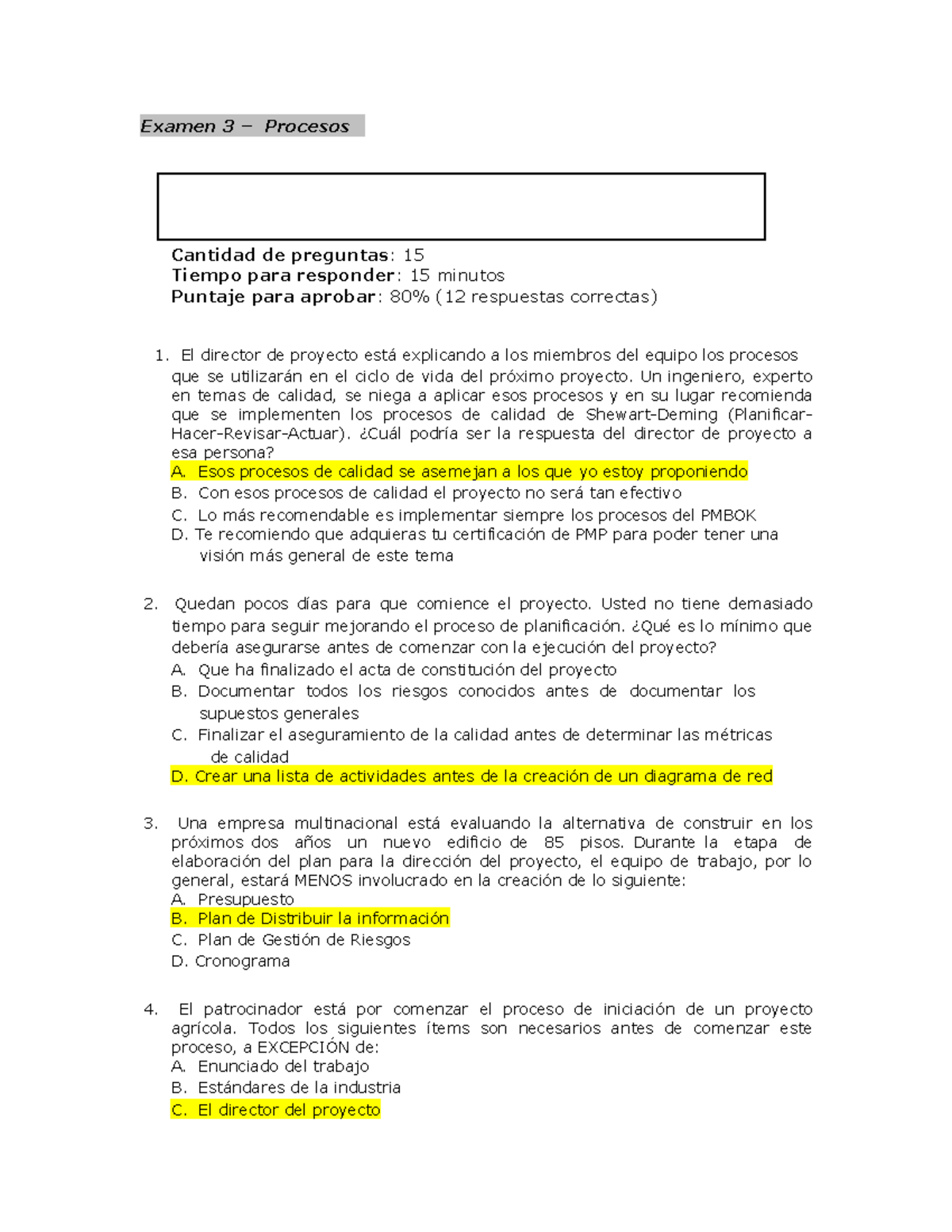 Examen 3 - Test de Procesos en Gestión de Proyectos - Studocu