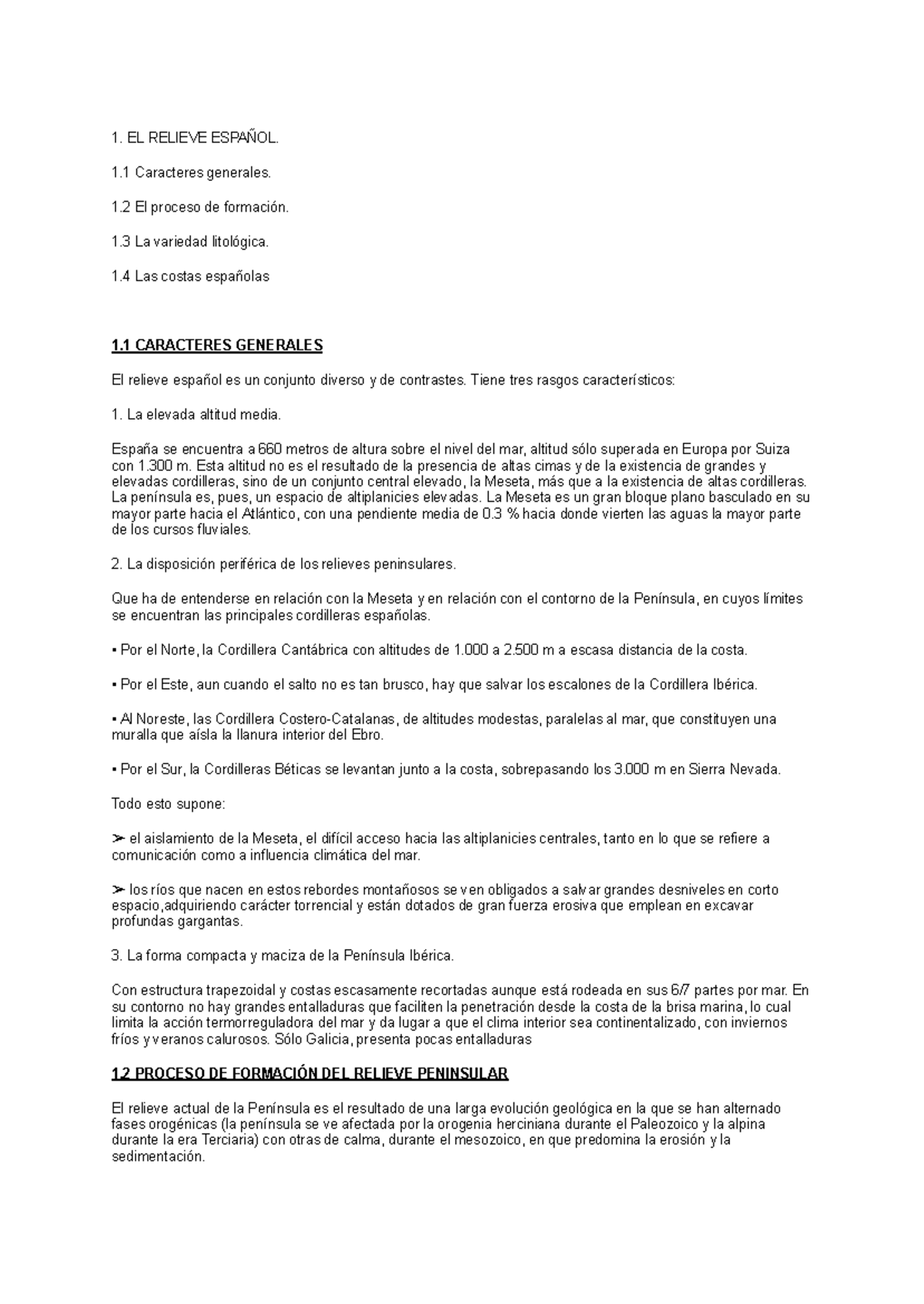 Tema 1: El Relieve Español - Características y Formación - Studocu