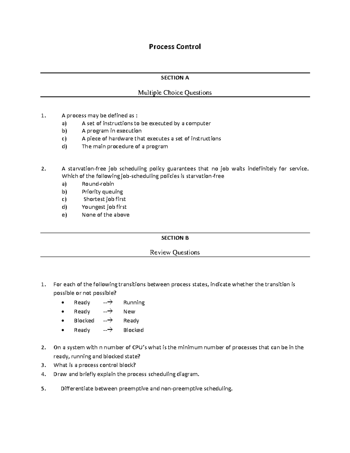 09 OS-Process Control: MCQs & Review Questions Notes - Studocu