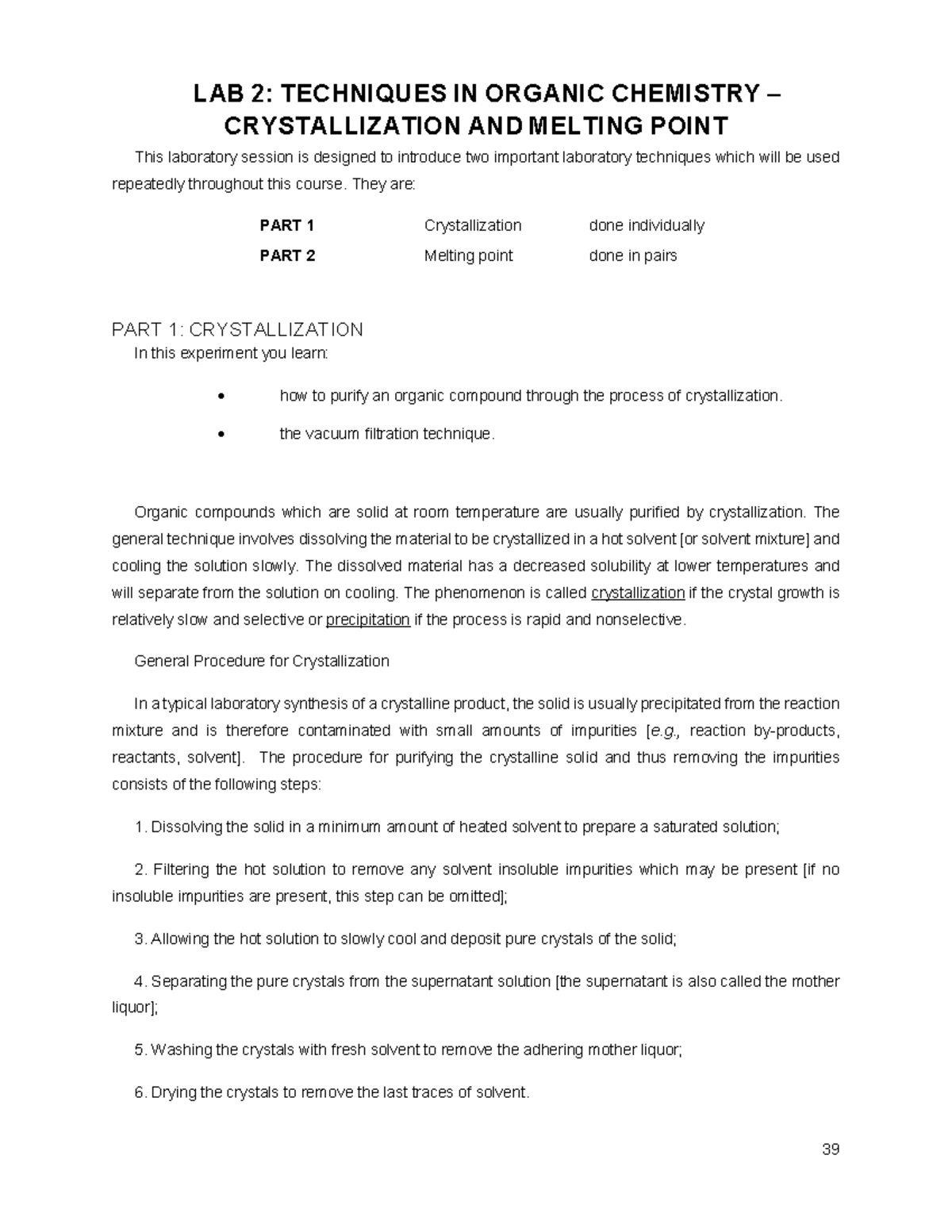 Chem 250 Lab 02: Crystallization and Melting Point Techniques Notes ...