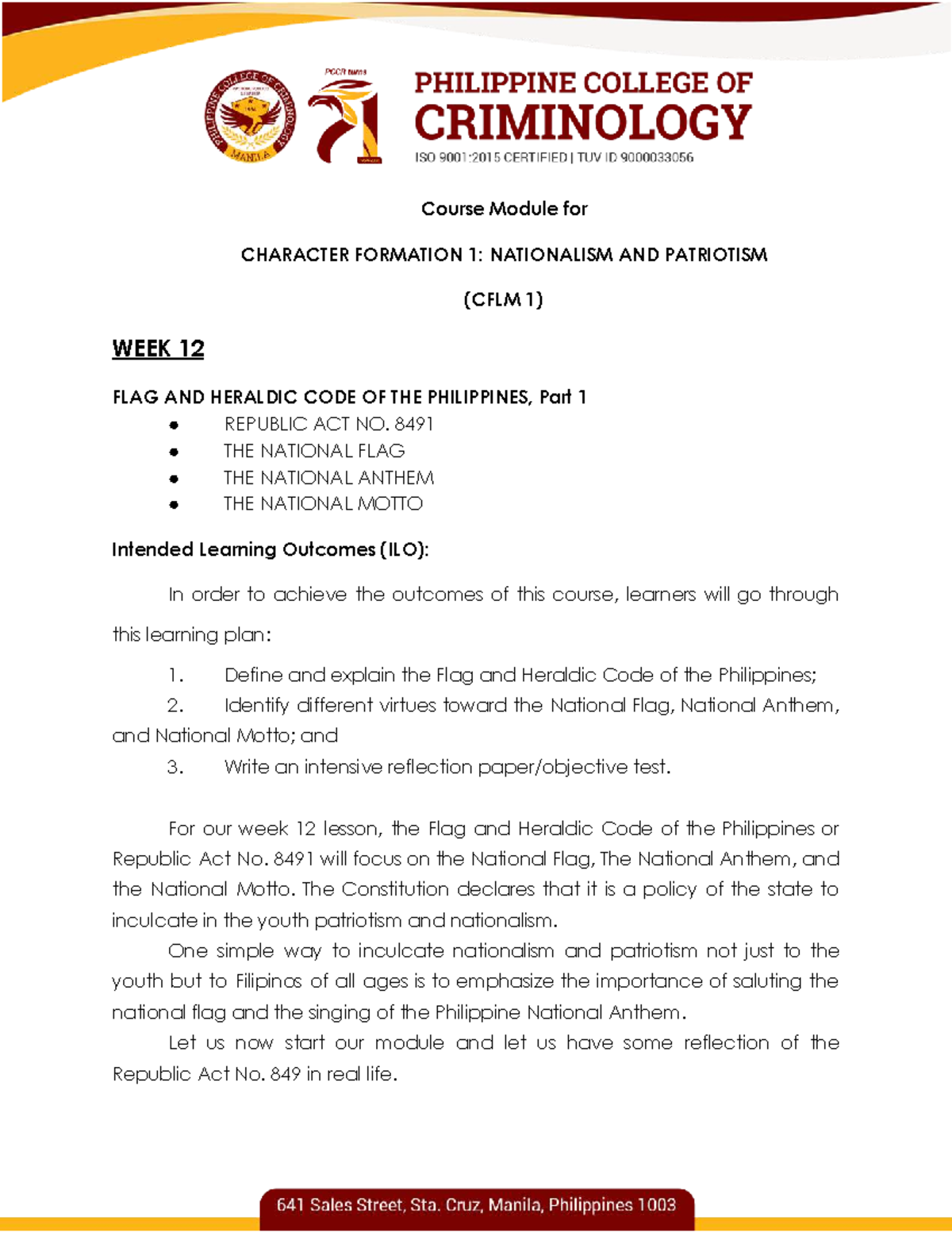 WEEK 12 - CFLM 1 - National Flag & Heraldic Code of the Philippines ...