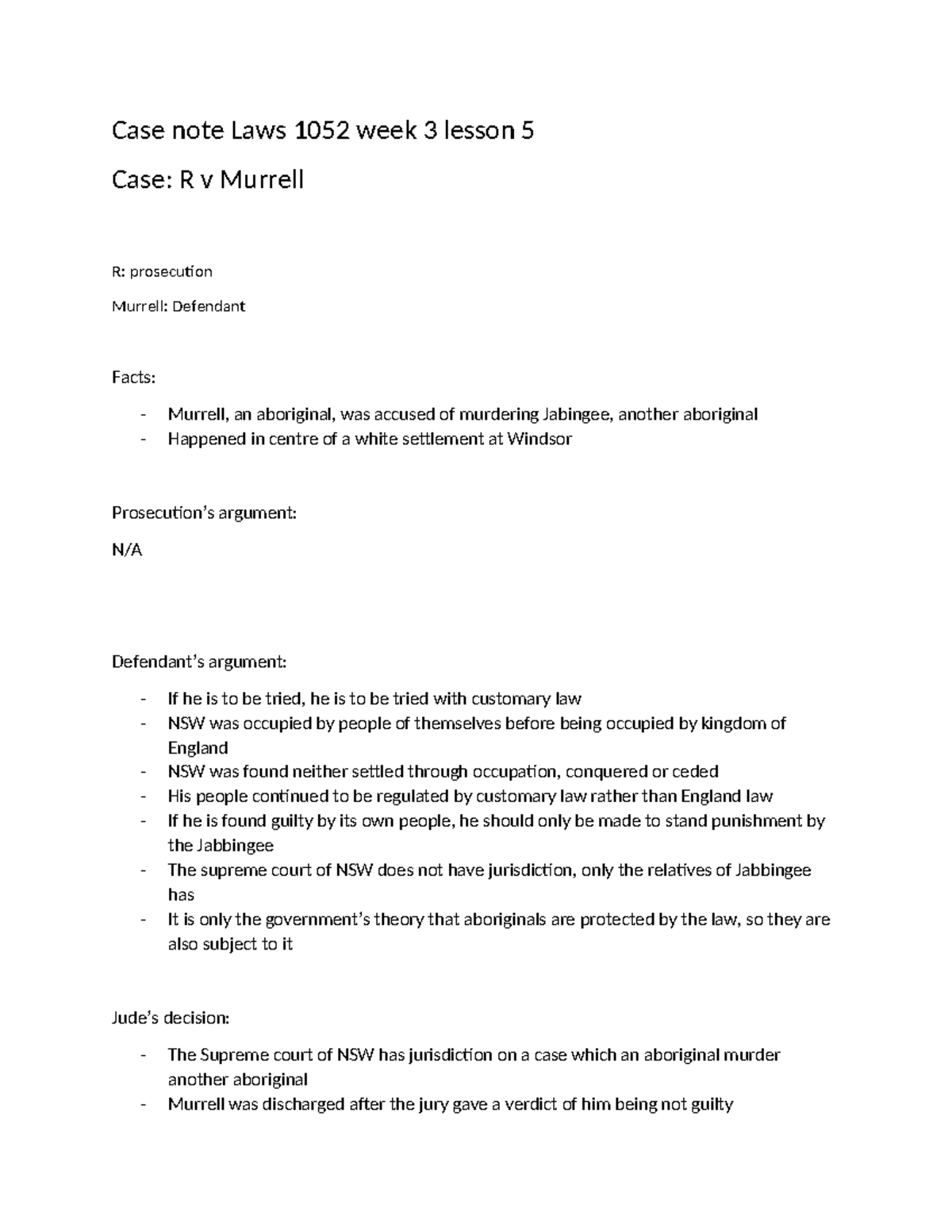 Laws 1052 Case Note: R v Murrell Summary & Jurisdiction Issues - Studocu