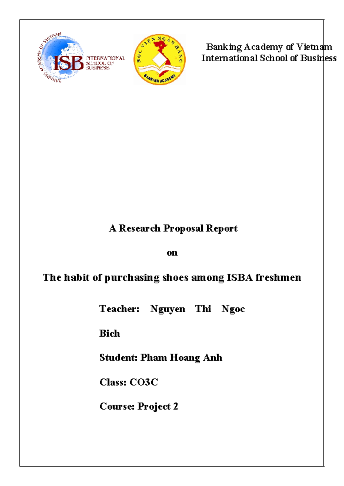 Research Proposal on Shoe Purchasing Habits Among ISBA Freshmen (CO3C ...