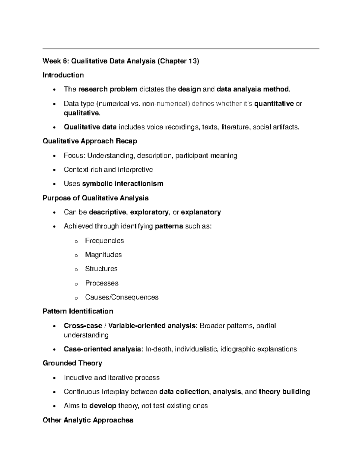 Week 6 & 7 Summary: Qualitative Data Analysis (Ch. 13) Insights - Studocu