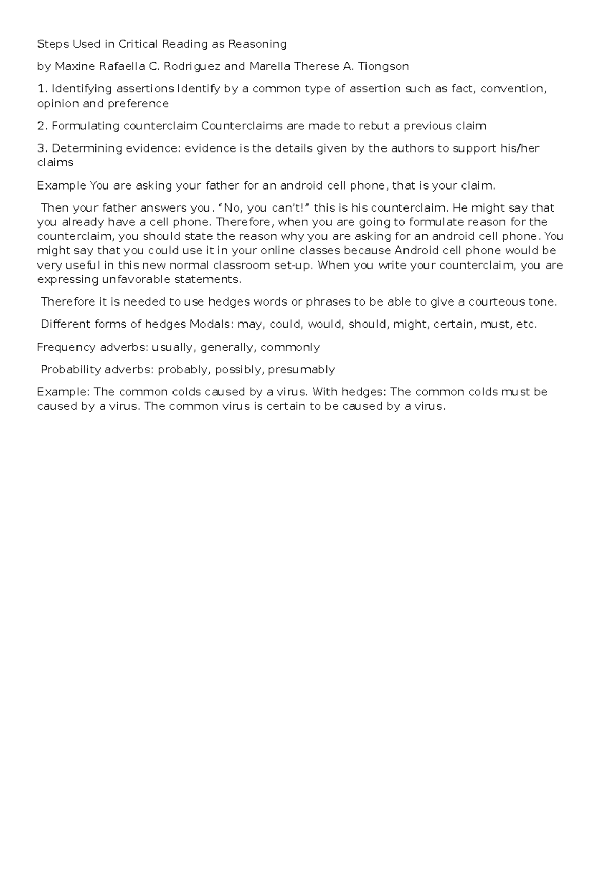 Critical Reading Steps for Reasoning: A Guide by RC 101 - Studocu