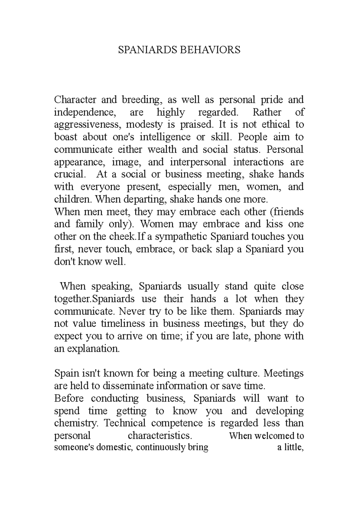 Spaniards- Behaviors and culture - SPANIARDS BEHAVIORS Character and ...