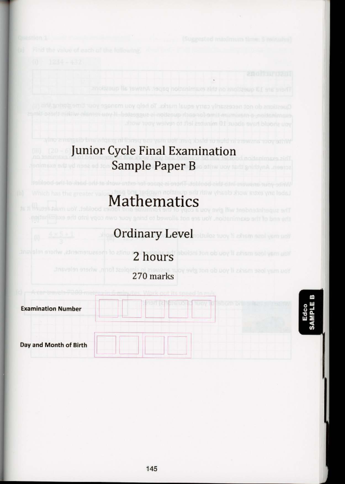 Junior Cycle Mathematics Final Exam Sample Paper B (Questions 1-12 ...