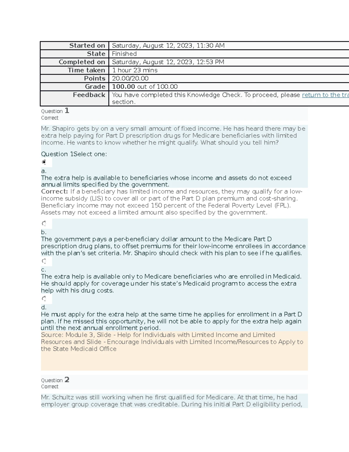 Module 1 Test Score 100 - Overview Medicare Program Basics all correct ...