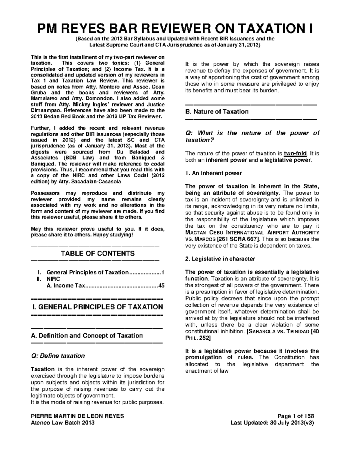 Taxation Bar Reviewer Vol 1: General Principles & Income Tax (2013 ...