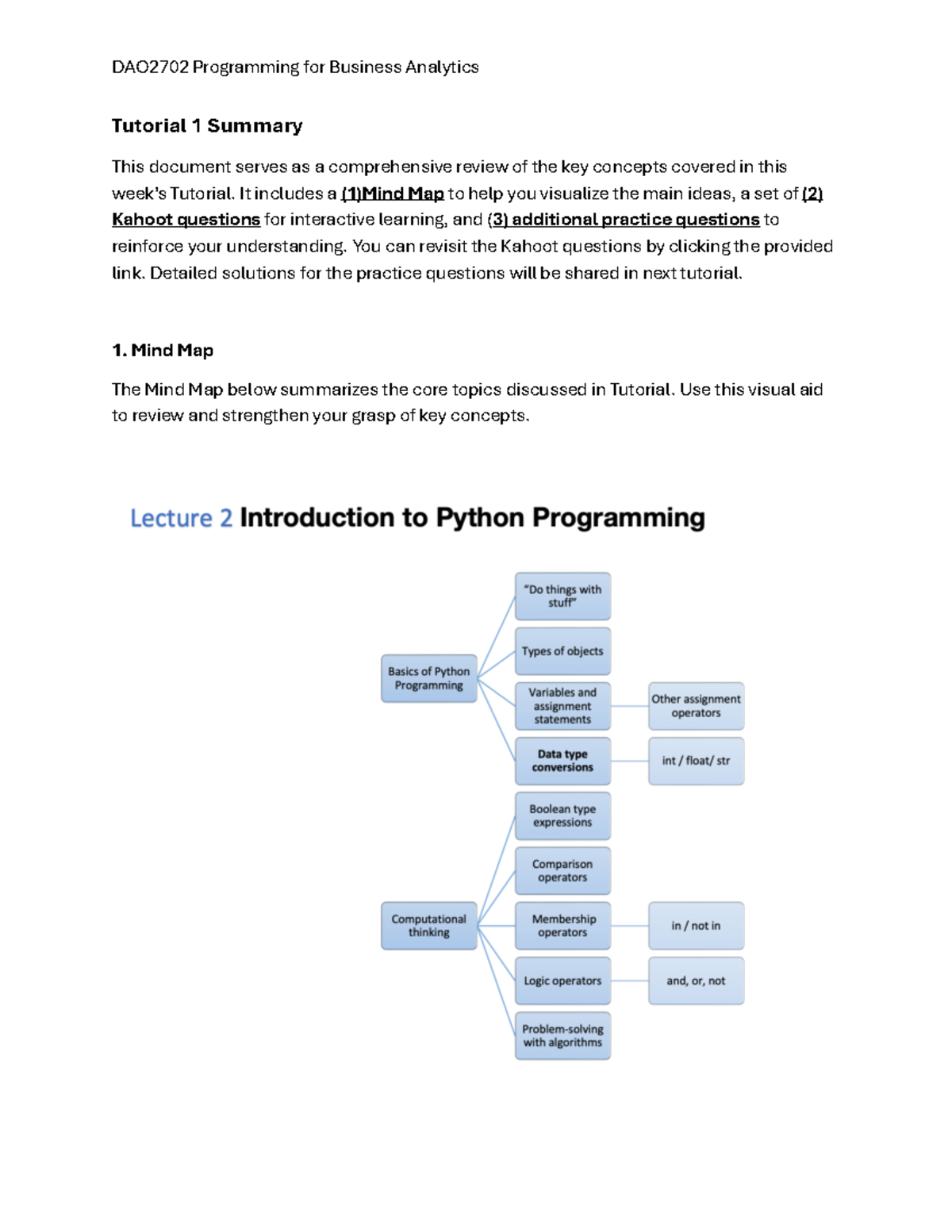 Tutorial 1 Summary - Tutorial 1 Summary This document serves as a comprehensive review of the ...