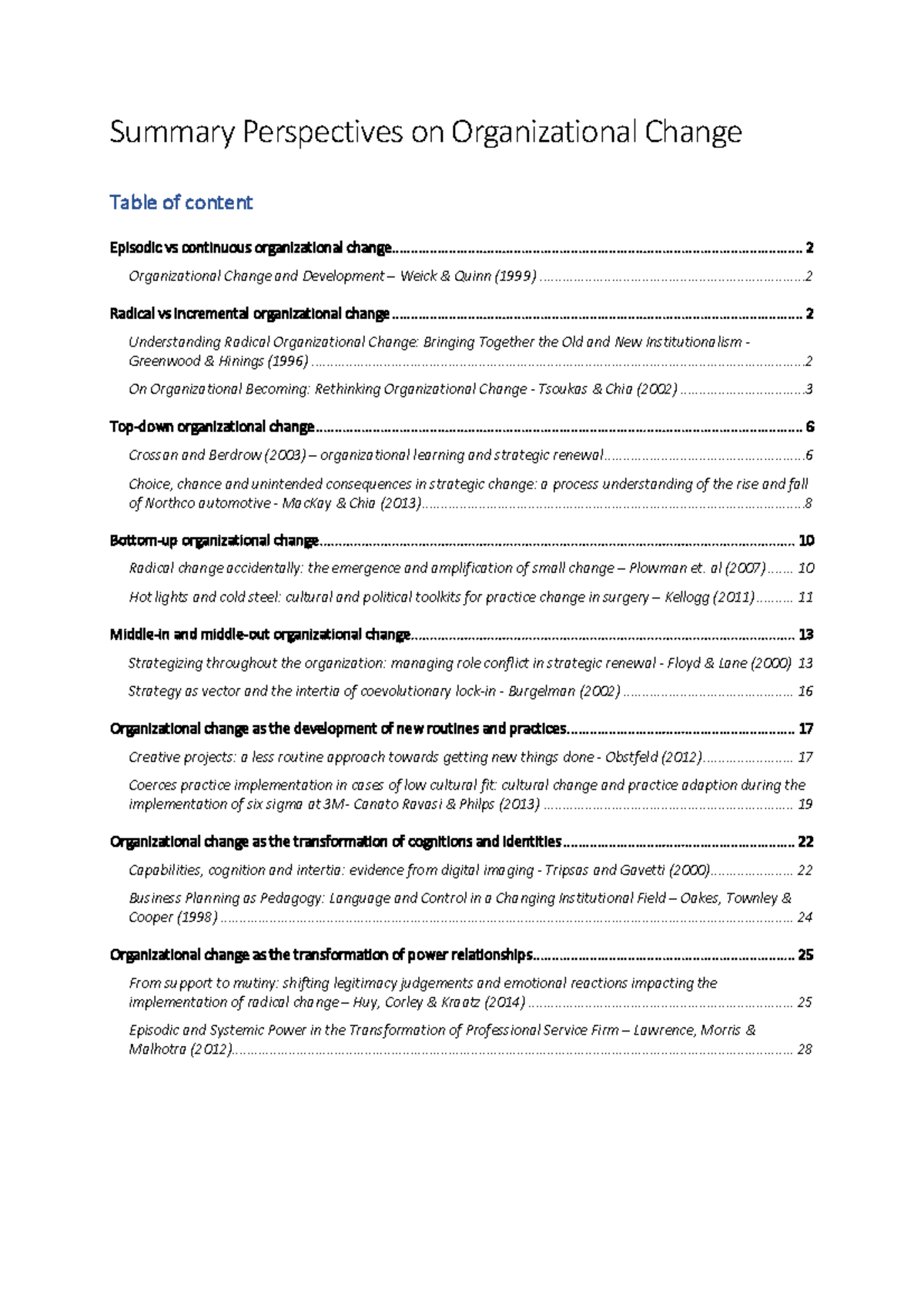 Summary of Perspectives on Organizational Change (Po OC) - Studeersnel