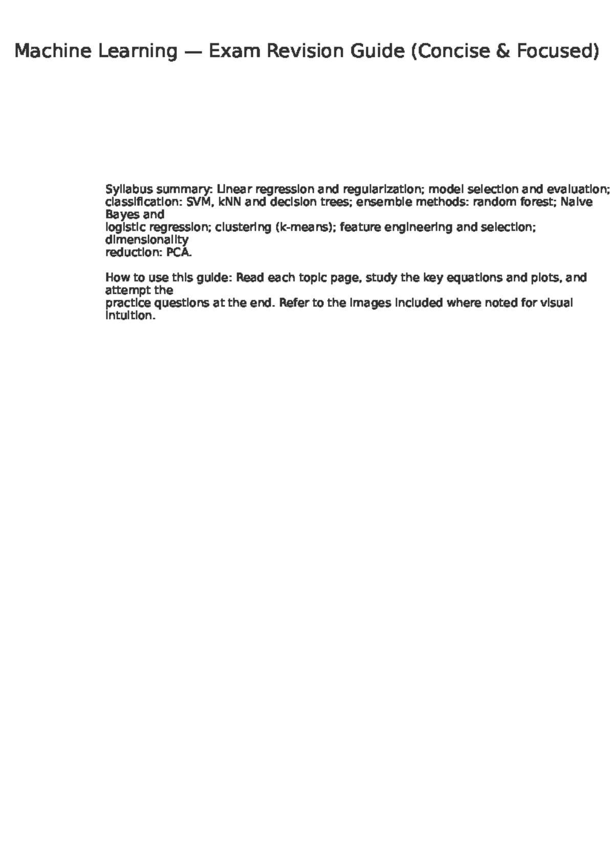 Machine Learning Exam Revision Guide (ML101) - Key Concepts & Practice ...