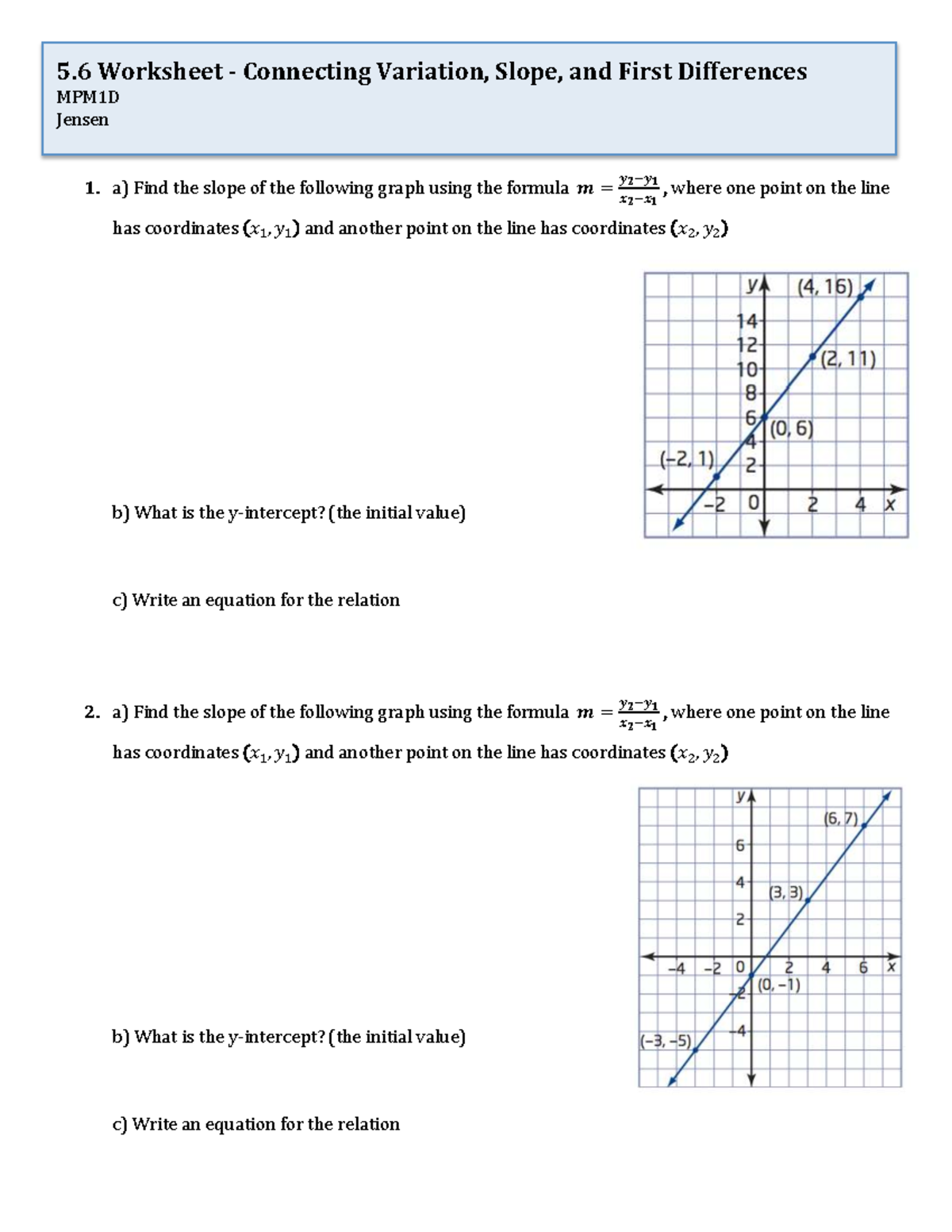 5 - Revisions - 5 Worksheet -­‐ Connecting Variation, Slope, and First ...