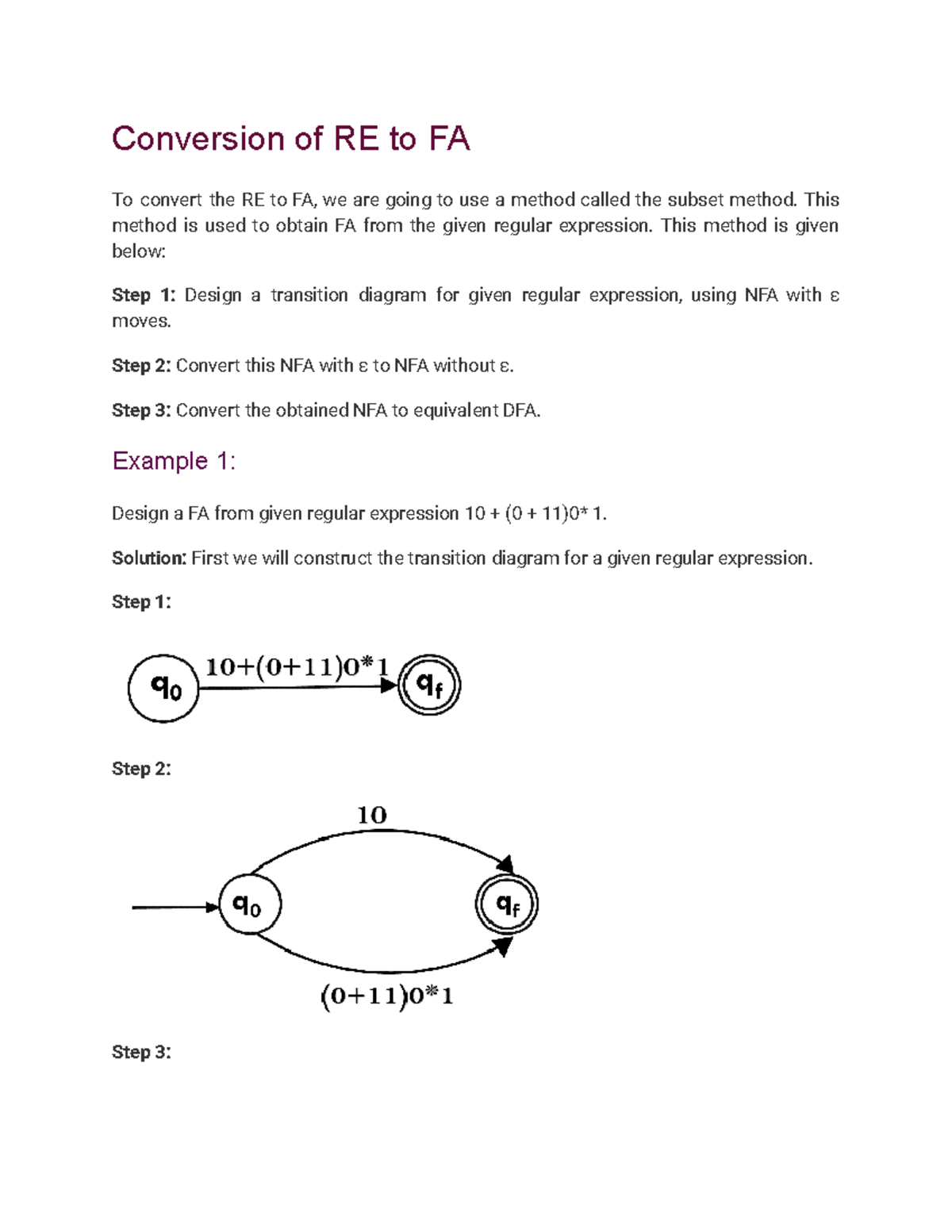 Converting Regular Expressions to Finite Automata – Q Bank 2 (Part 02) - Studocu