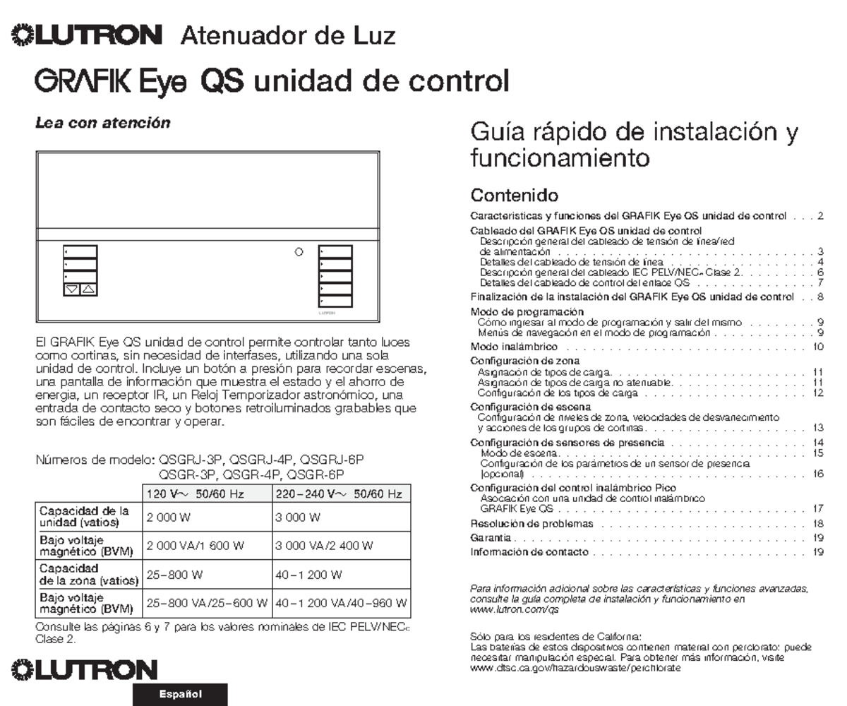 Guía Rápida: Instalación y Operación del GRAFIK Eye QS (CAL) - Studocu