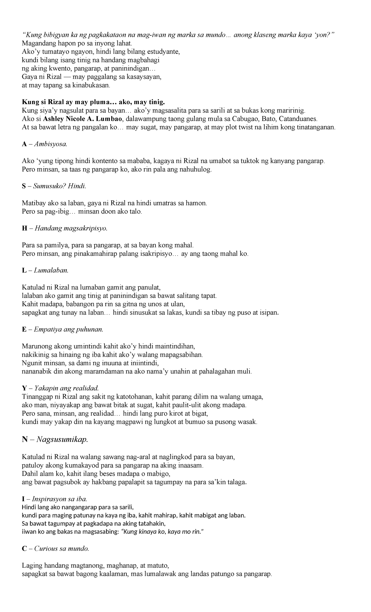 Pagsusuri sa Kwento ng Buhay: Inspirasyon mula kay Rizal (ASH) - Studocu