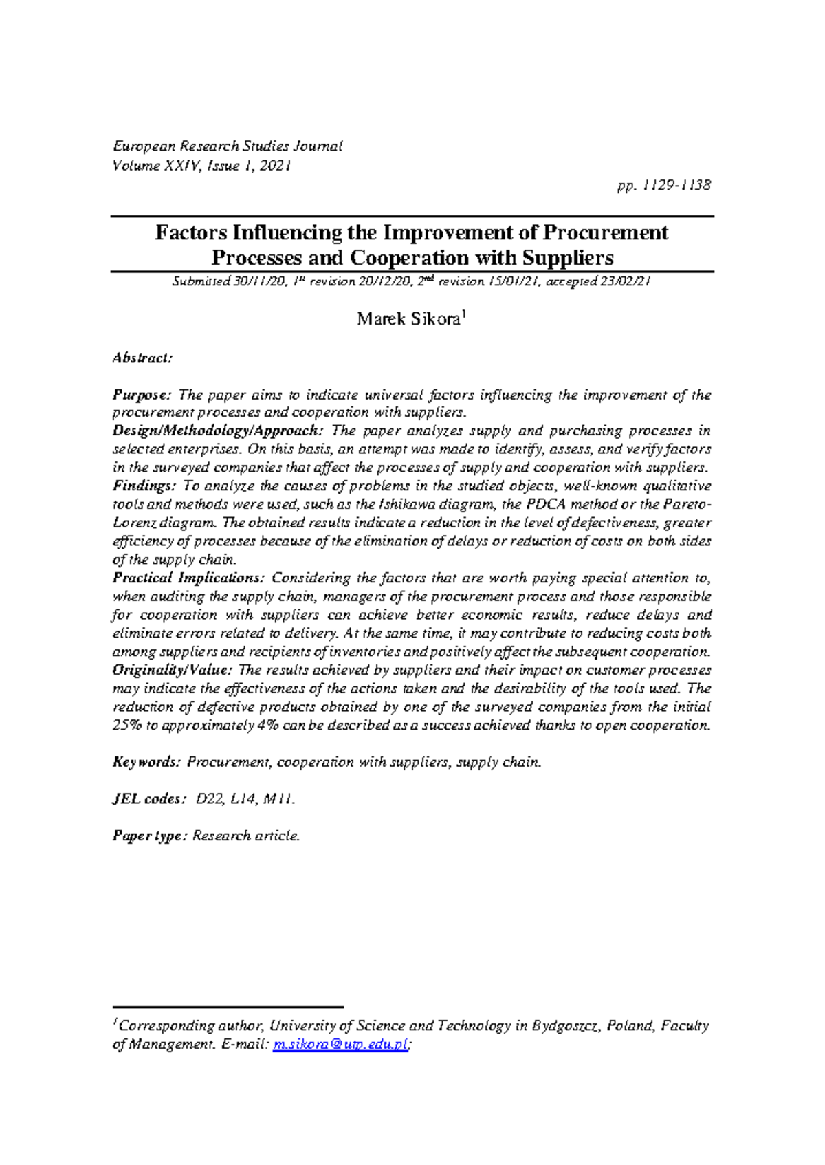 Factors Influencing Procurement Processes & Supplier Cooperation: A ...