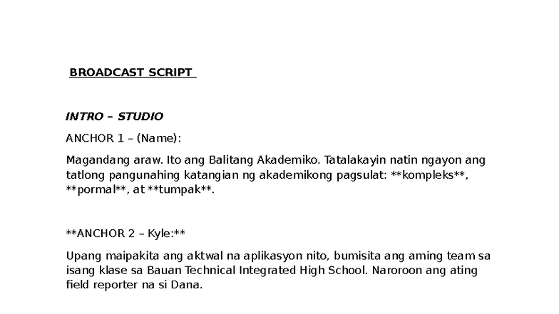 Broadcast Script: Academic Writing Insights - FPL - Studocu