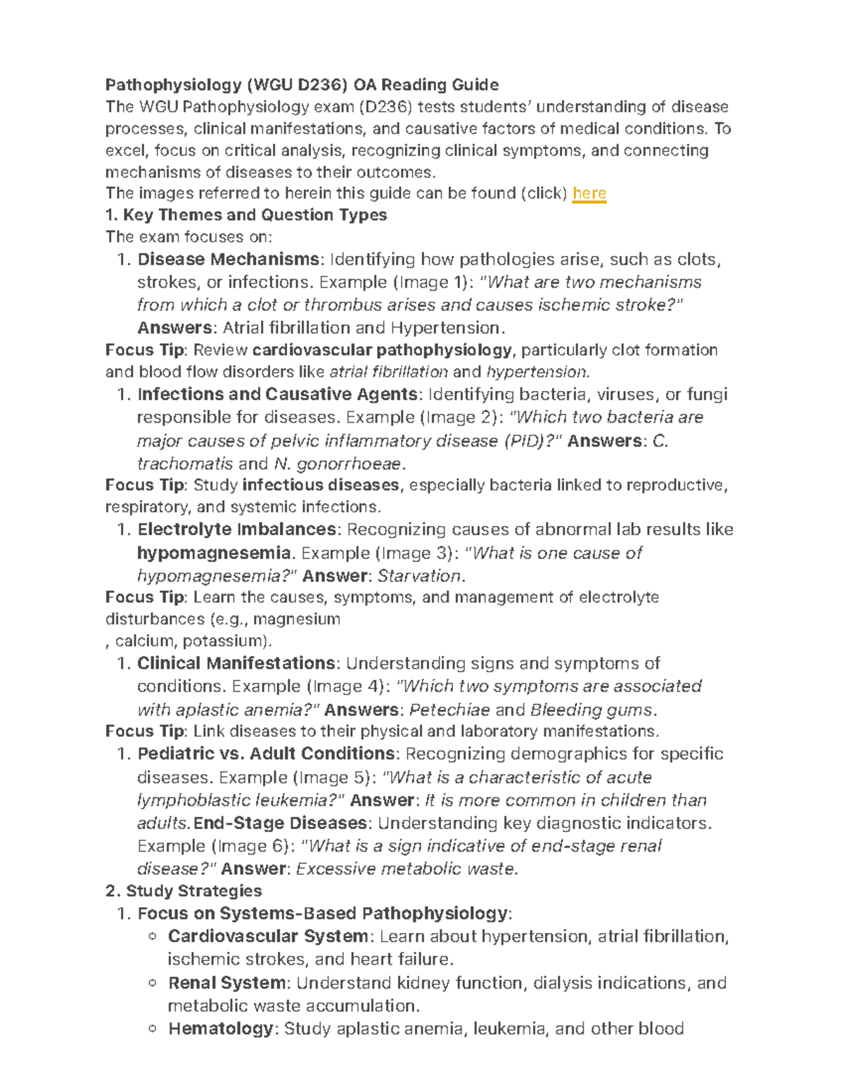 WGU D236 Pathophysiology OA Exam Reading Guide & Study Tips - Studocu