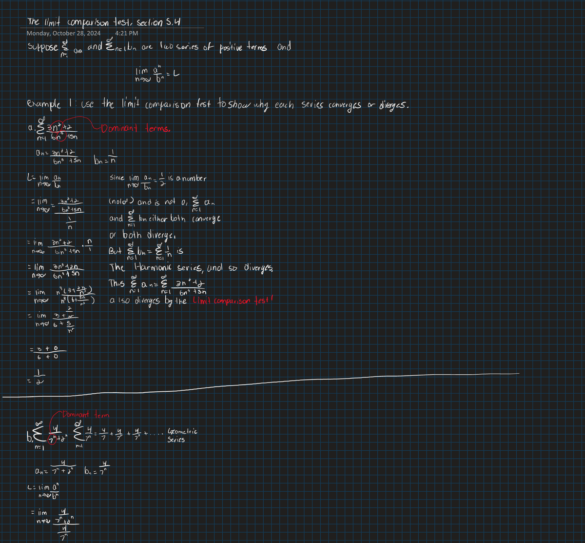 Limit Comparison Test Notes - Calculus II (Final Exam Review) - Studocu