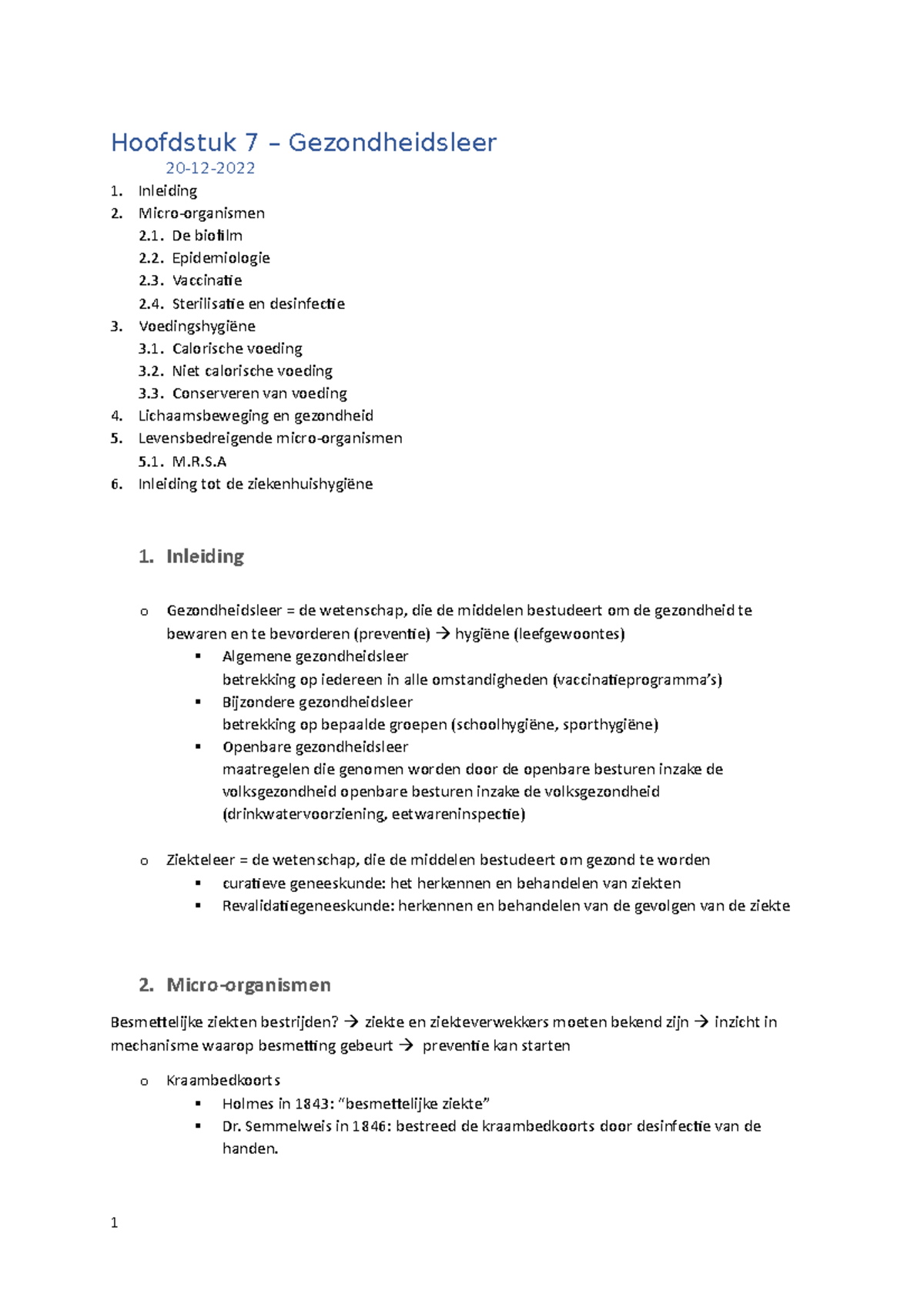 Hoofdstuk 7: Gezondheidsleer - Micro-organismen, Hygiëne & Voeding ...