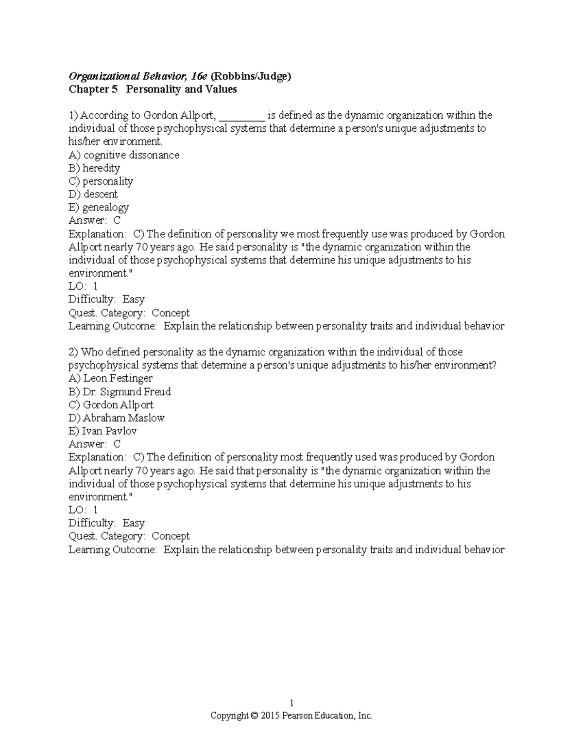 Chapter 9 Quiz - Quiz - 1 Organizational Behavior, 18e (Robbins ...