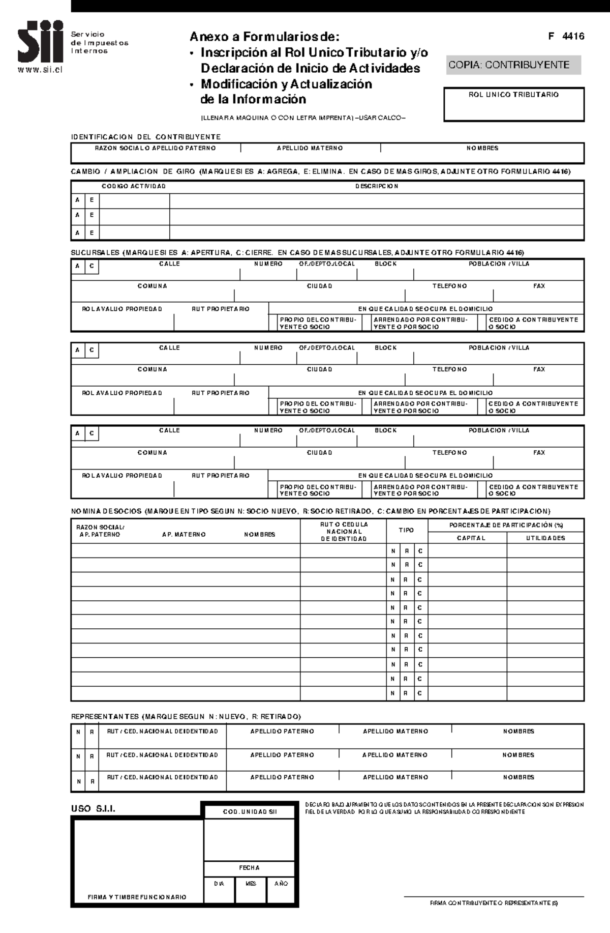 4416 - sii - Servicio F 4416 de Impuestos Internos sii IDENTIFICACION ...