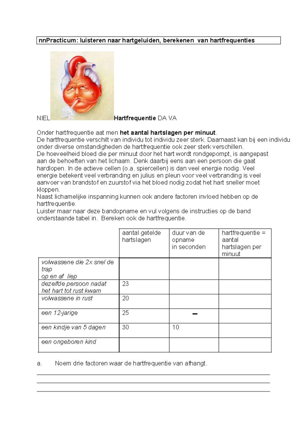 NIEL Practicum: Hartfrequentie en Luisteren naar Hartgeluiden - Studeersnel