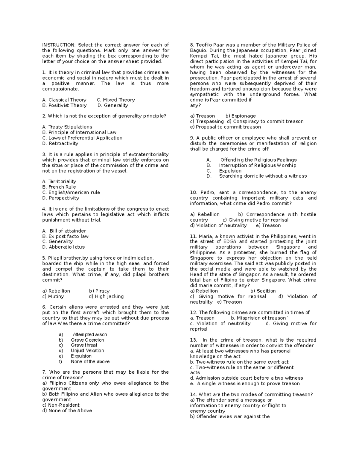Quiz 2: Criminal Law Concepts - WUP 11 (March 2025) - Studocu