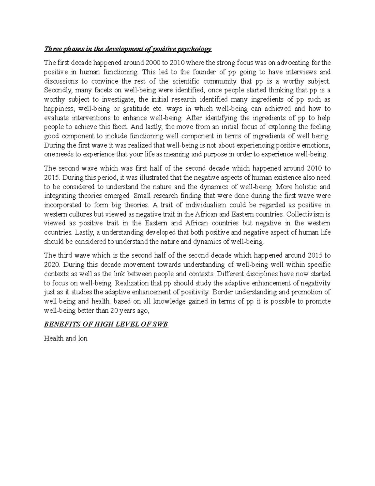 Three Phases of Positive Psychology Evolution (2000-2020) - Studocu