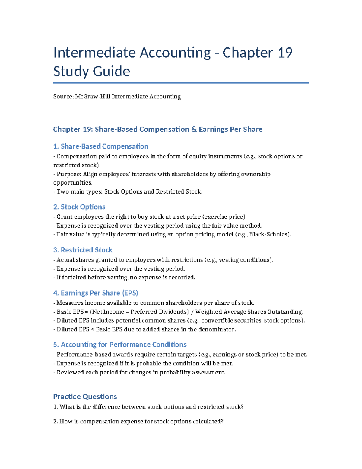 Intermediate Accounting (ACC 301) Chapter 19 Study Guide: Share-Based ...