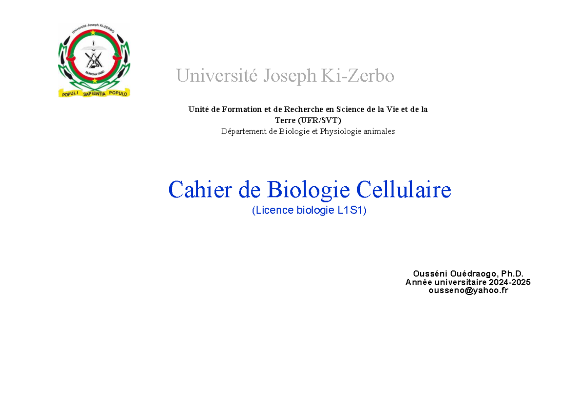 Cahier de Biologie Cellulaire - BC Cours 4 (Licence Biologie L1S1 ...
