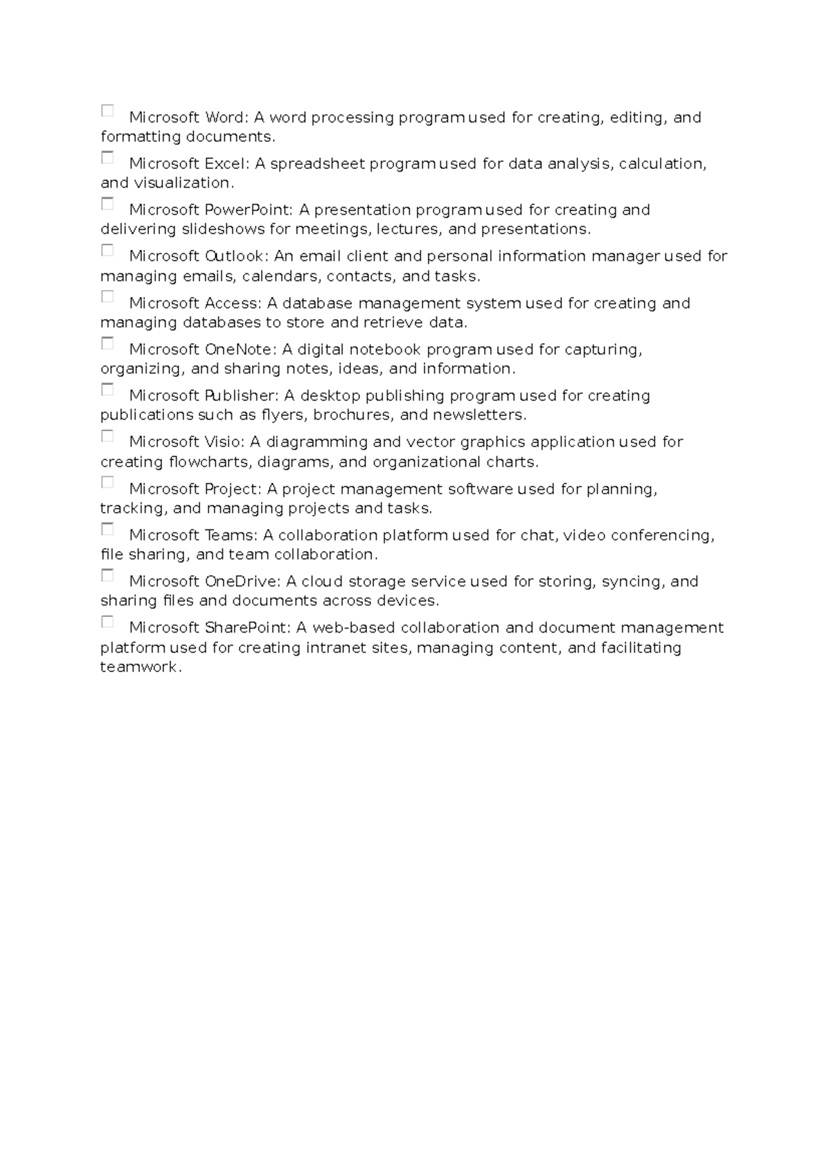 Access to Microsoft Office Suite Overview and Applications - Studocu