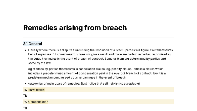 Remedies Arising from Breach of Contract - Topic 3 Class Notes - Studocu