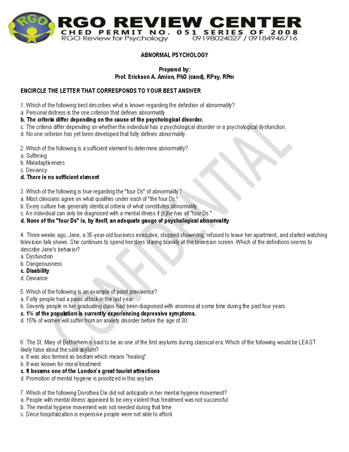 ABNORMAL PSYCHOLOGY: Exam Review Questions & Answers (PSY 301) - Studocu