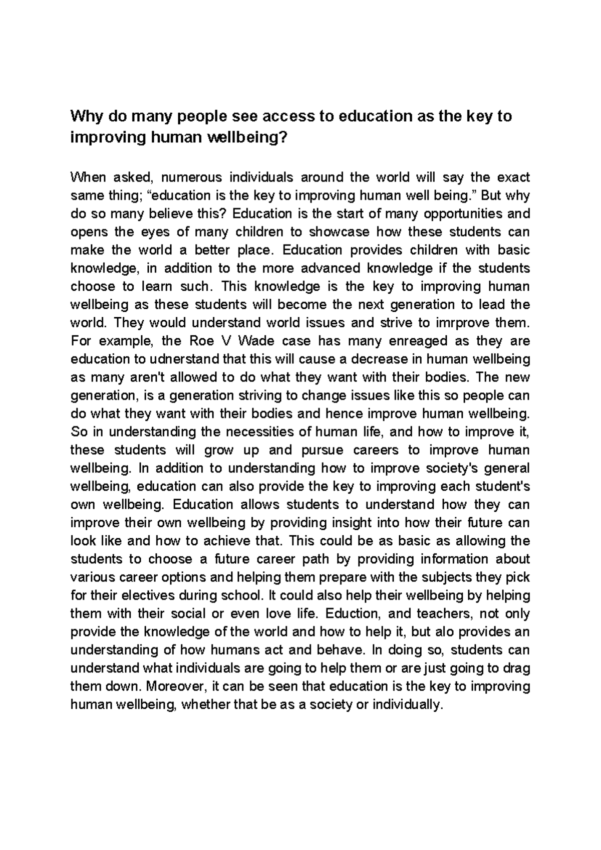 Geo - The Role of Education in Enhancing Human Wellbeing - Studocu