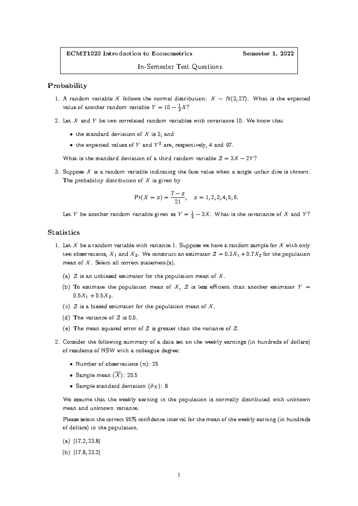 ECMT1020 2022S1 midterm questions - ECMT1020 Introduction to ...