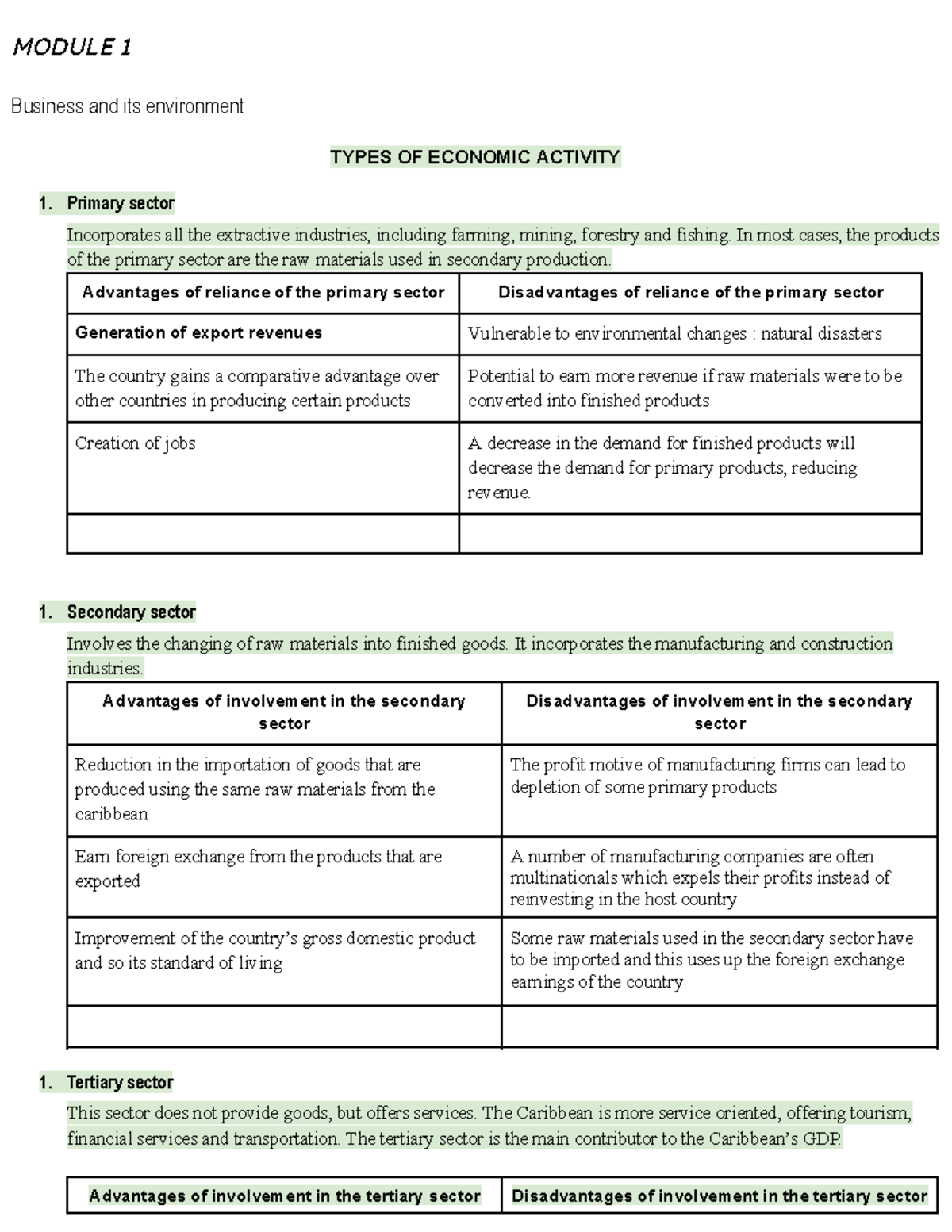 MOB 101 Module 1 - Business Environment and Economic Activities ...