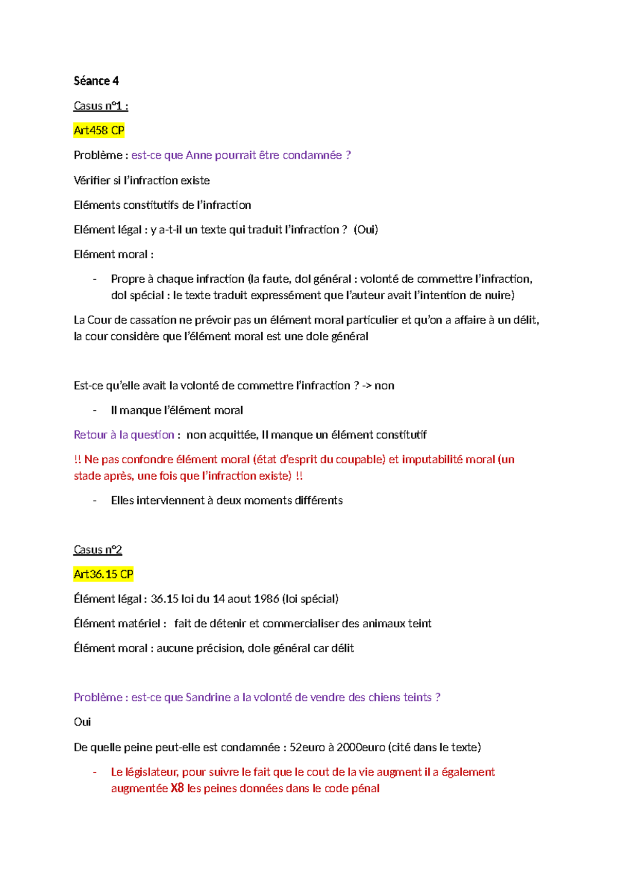 Séance 4 TP Pénal : Analyse des Éléments Constitutifs - Art458 CP - Studocu