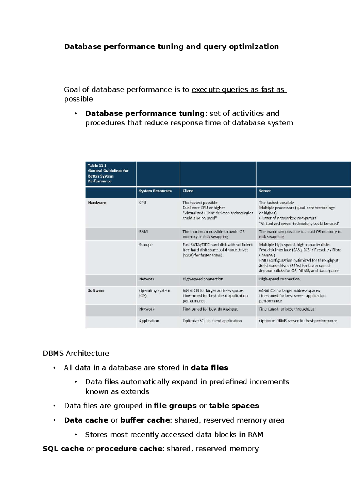 CMPG321 Database Performance Tuning & Query Optimization Summary - Studocu