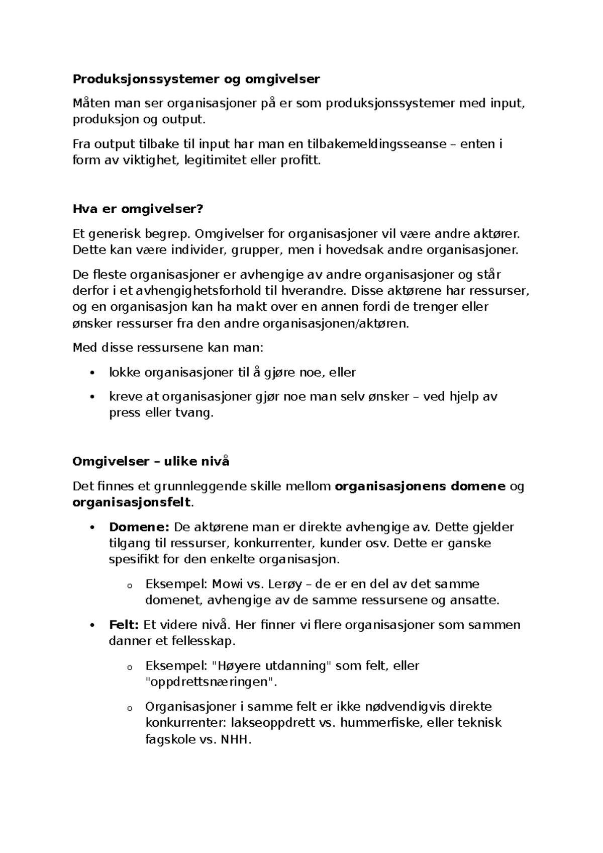 Organisasjoner og Omgivelser: Produksjonssystemer og Avhengigheter ...