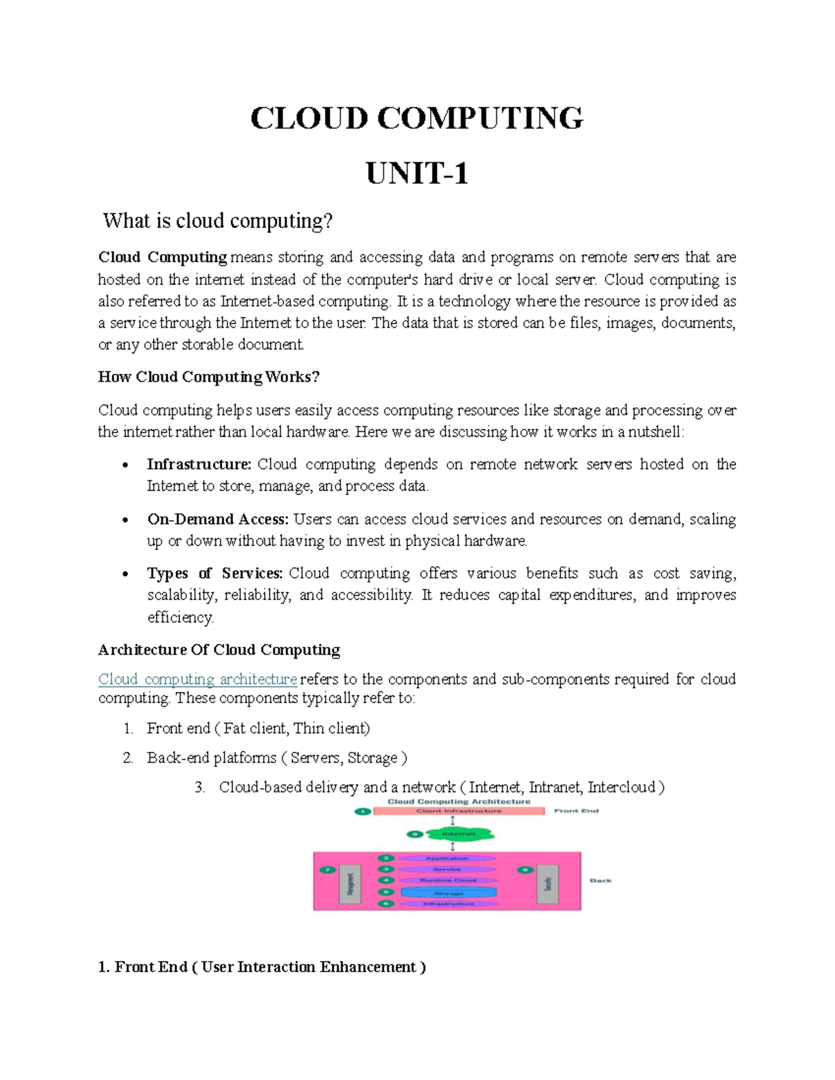 CLOUD COMPUTING UNIT-1: Overview, Services, and Architecture - Studocu